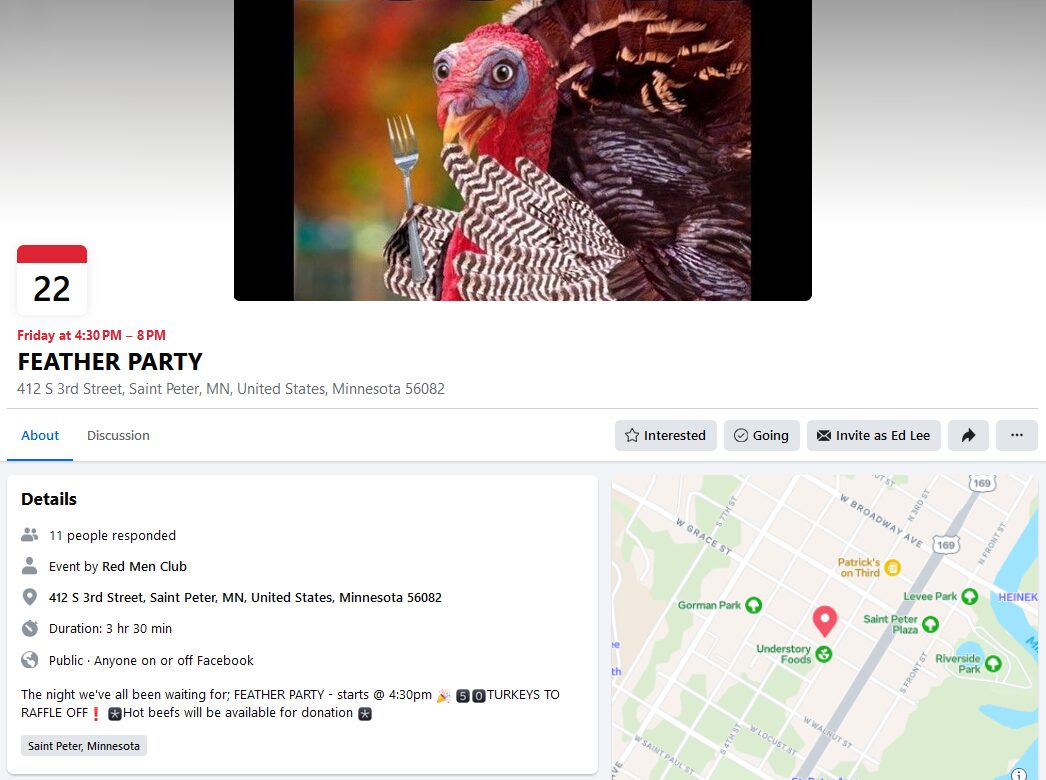 Feather Party - Red Men Club - St. Peter Chamber