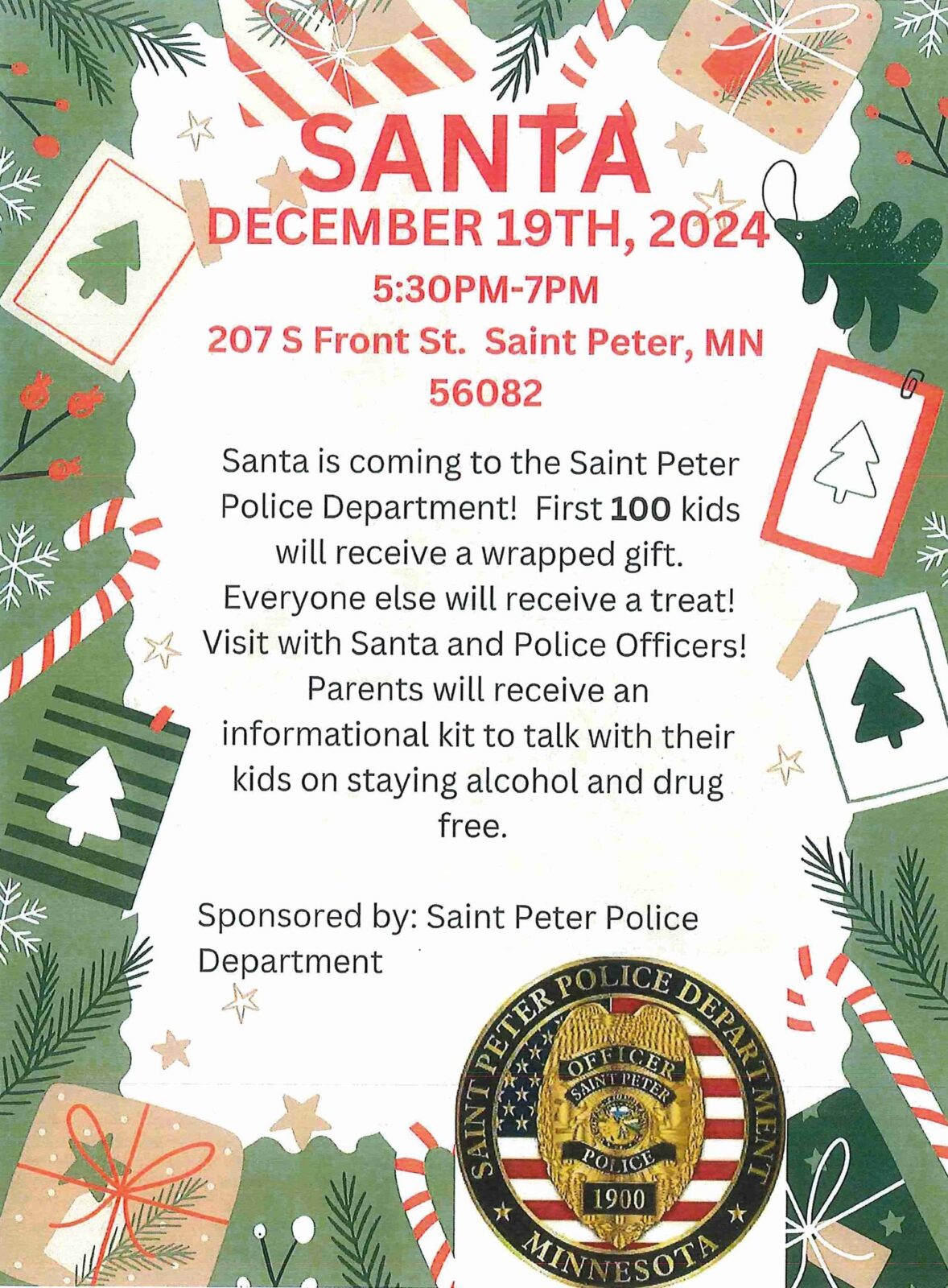 SANTA at Saint Peter Police Dept. - St. Peter Chamber