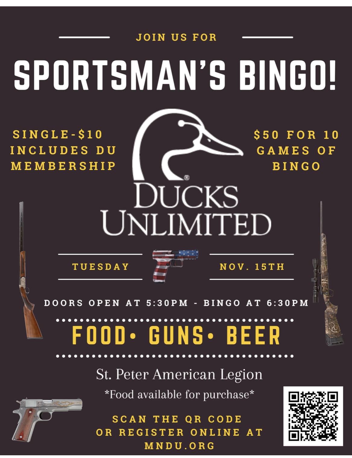 Sportsman's Bingo - Ducks Unlimited - St. Peter Chamber